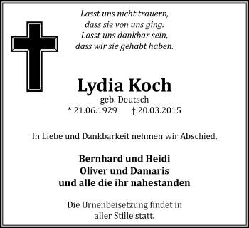 Traueranzeigen von Lydia Koch | Trauer-in-NRW.de