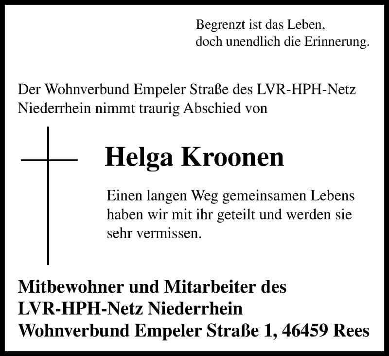 Traueranzeigen von Helga Kroonen | Trauer-in-NRW.de