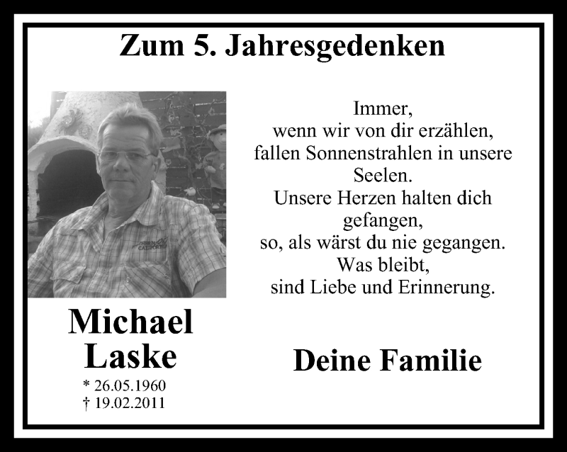 Traueranzeigen von Michael Laske | Trauer-in-NRW.de