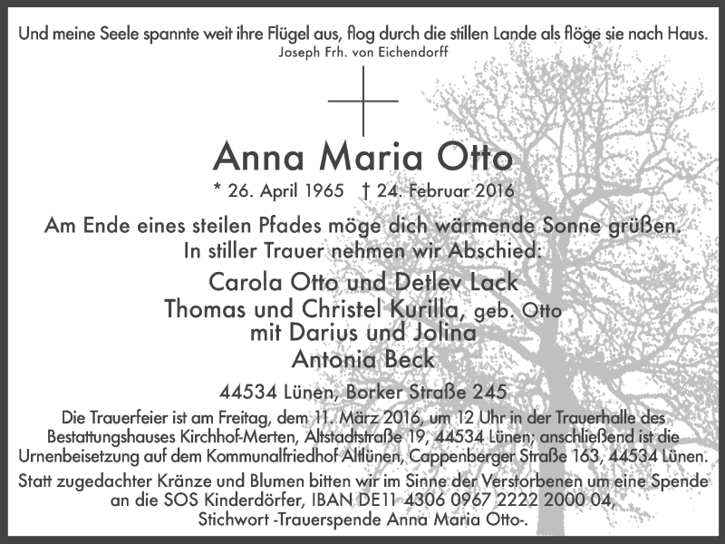 Traueranzeigen von Anna Maria Otto | Trauer-in-NRW.de