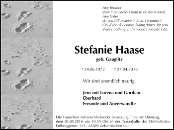 Traueranzeigen von Stefanie Haase | Trauer-in-NRW.de
