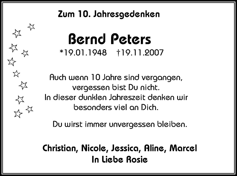 Traueranzeigen von Bernd Peters | Trauer-in-NRW.de