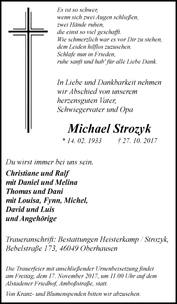 Traueranzeigen von Michael Strozyk | Trauer-in-NRW.de