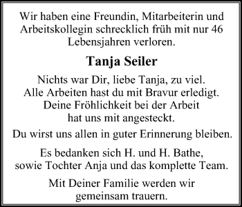 Traueranzeigen von Tanja Seiler | Trauer-in-NRW.de