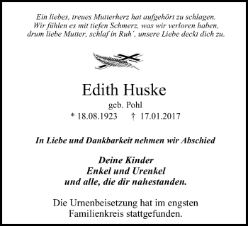 Traueranzeigen von Edith Huske | Trauer-in-NRW.de