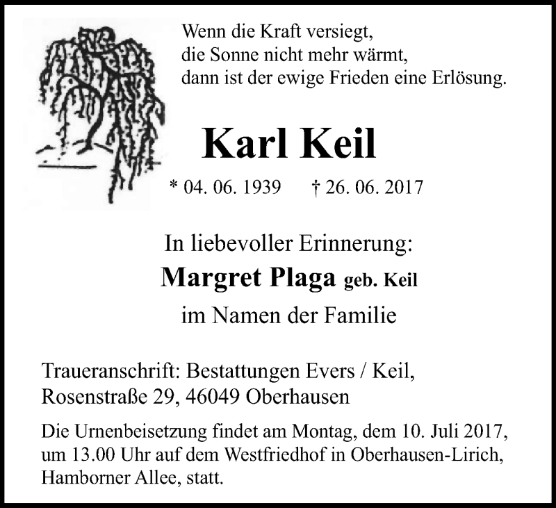 Traueranzeigen von Karl Keil | Trauer-in-NRW.de