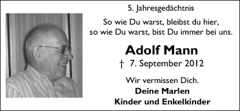 Traueranzeigen von Adolf Mann | Trauer-in-NRW.de
