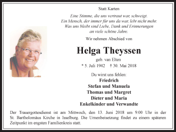 Traueranzeigen von Helga Theyssen | Trauer-in-NRW.de