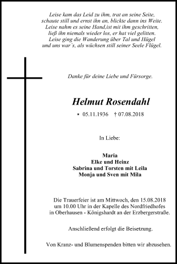 Traueranzeigen von Helmut Rosendahl | Trauer-in-NRW.de