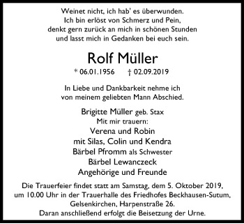 Traueranzeigen von Rolf Müller | Trauer-in-NRW.de