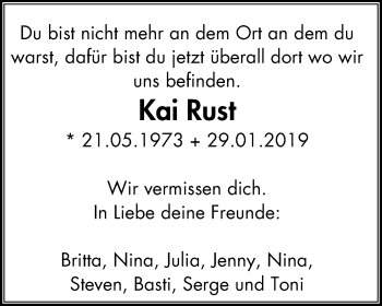 Traueranzeigen von Kai Rust | Trauer-in-NRW.de