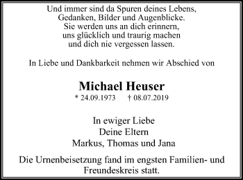 Traueranzeigen von Michael Heuser | Trauer-in-NRW.de