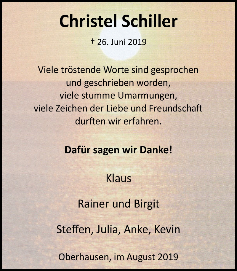 Traueranzeigen von Christel Schiller | Trauer-in-NRW.de