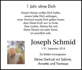 Traueranzeigen von Joseph Schmid | Trauer-in-NRW.de