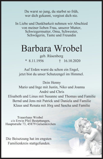 Traueranzeigen von Barbara Wrobel | Trauer-in-NRW.de