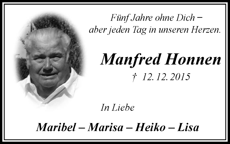 Traueranzeigen von Manfred Honnen | Trauer-in-NRW.de