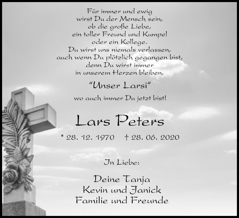 Traueranzeigen von Lars Peters | Trauer-in-NRW.de