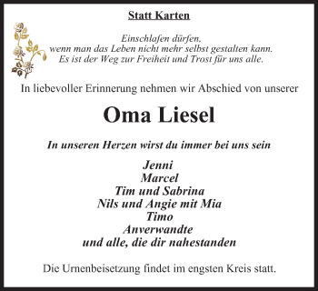 Traueranzeigen von Liesel | Trauer-in-NRW.de