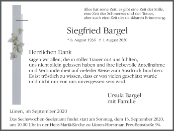 Traueranzeigen von Siegfried Bargel | Trauer-in-NRW.de