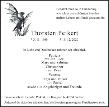 Traueranzeigen von Thorsten Peikert | Trauer-in-NRW.de