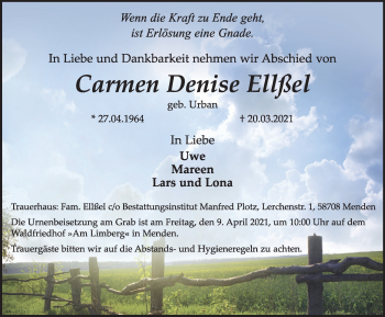 Traueranzeigen von Carmen Denise Ellßel | Trauer-in-NRW.de