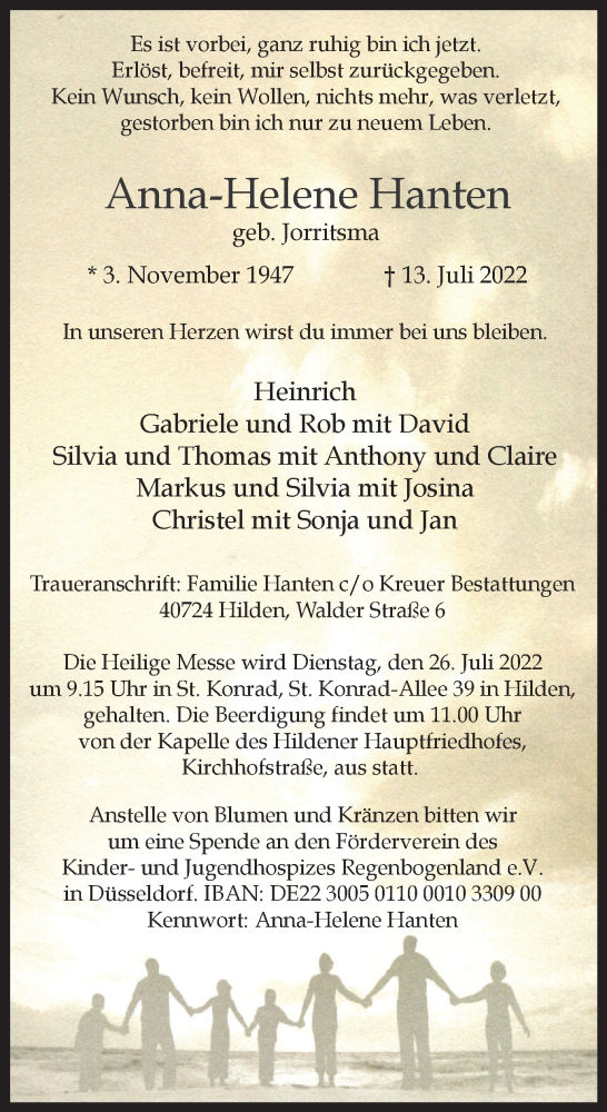 Traueranzeigen von Anna-Helene Hanten | Trauer-in-NRW.de