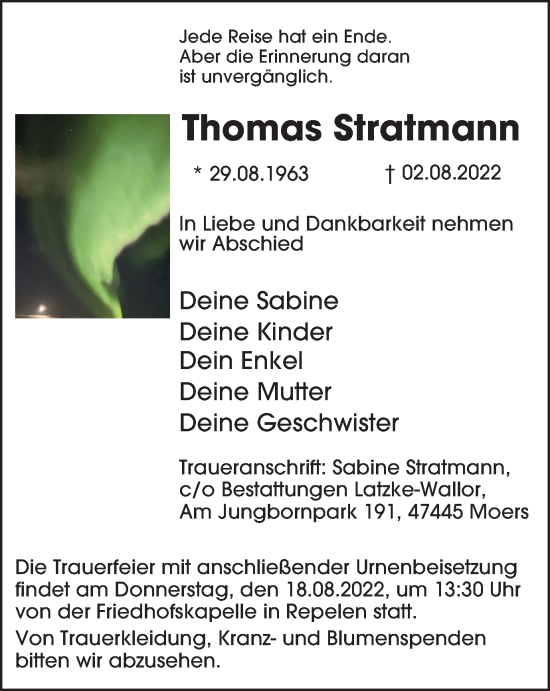 Traueranzeigen von Thomas Stratmann | Trauer-in-NRW.de
