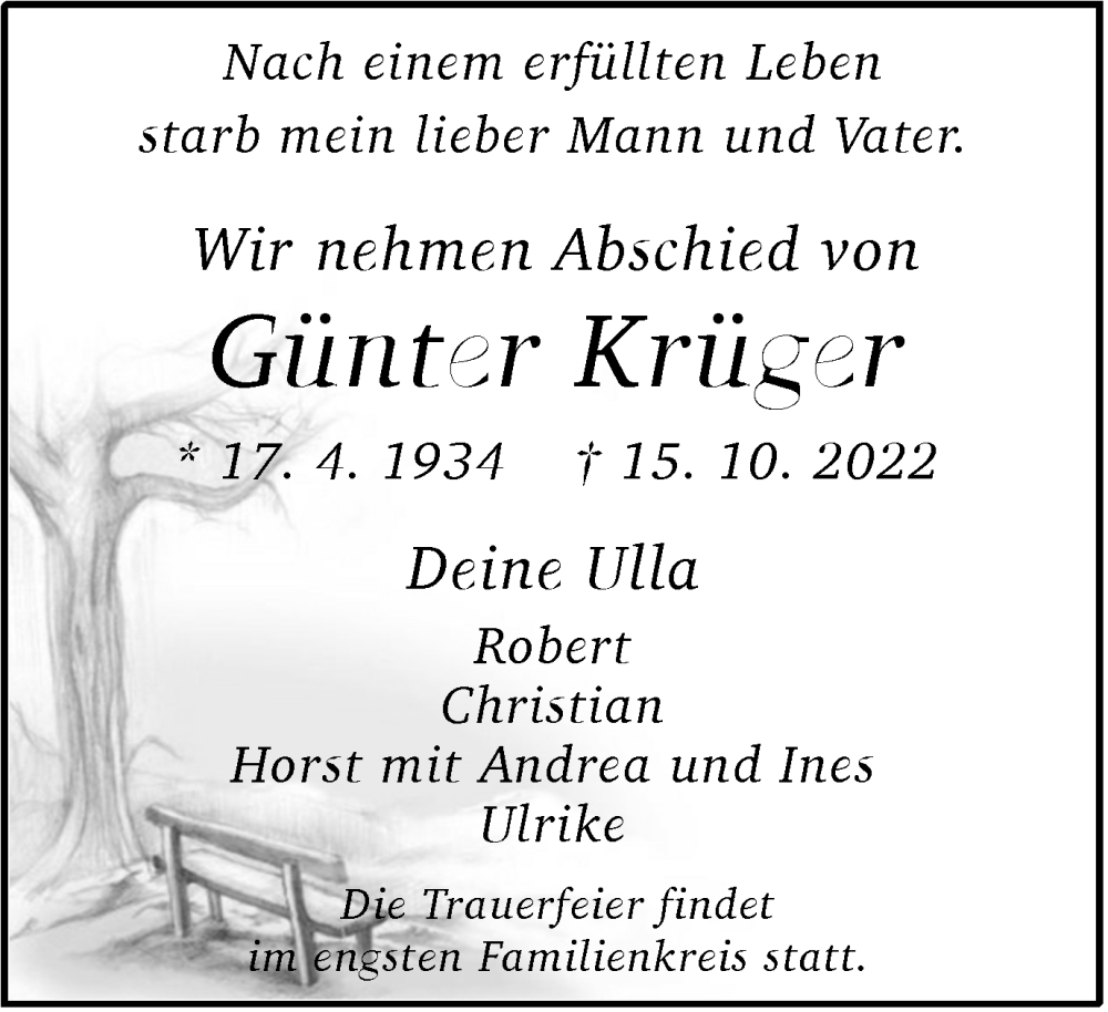 Traueranzeigen von Günter Krüger | Trauer-in-NRW.de