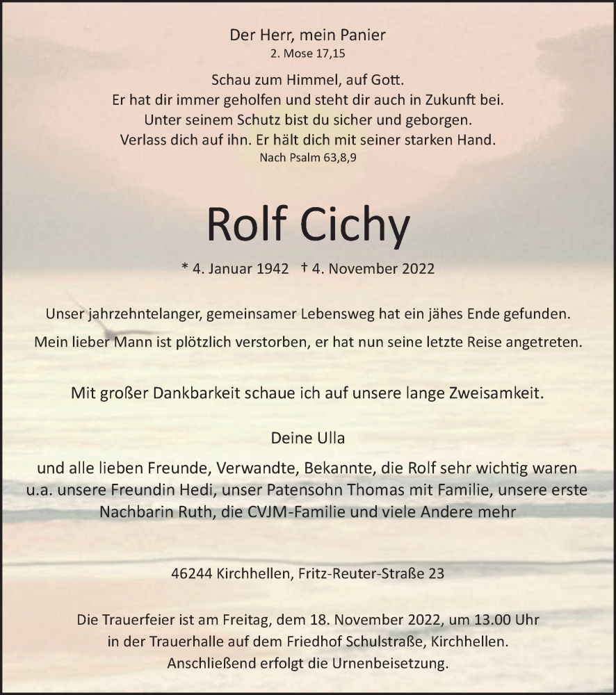 Traueranzeigen von Rolf Cichy | Trauer-in-NRW.de