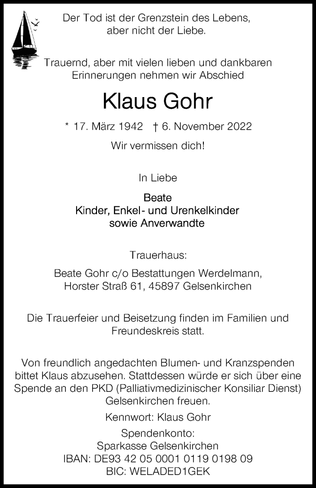 Traueranzeigen von Klaus Gohr | Trauer-in-NRW.de