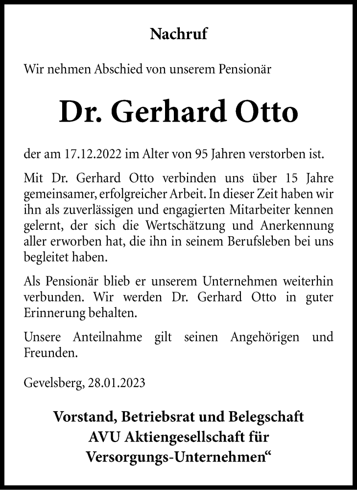 Traueranzeigen von Gerhard Otto | Trauer-in-NRW.de