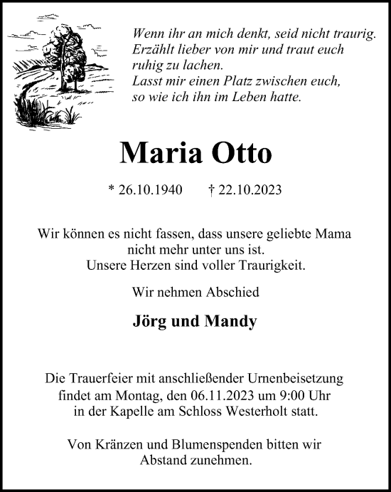 Traueranzeigen von Maria Otto | Trauer-in-NRW.de