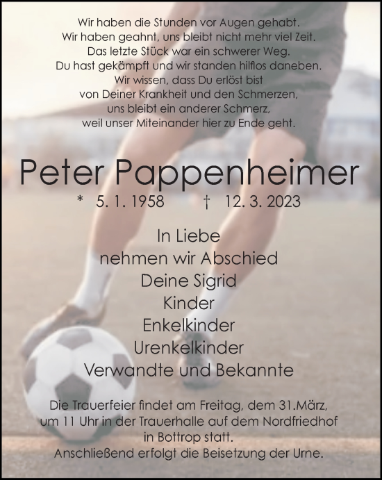 Traueranzeigen von Peter Pappenheimer | Trauer-in-NRW.de