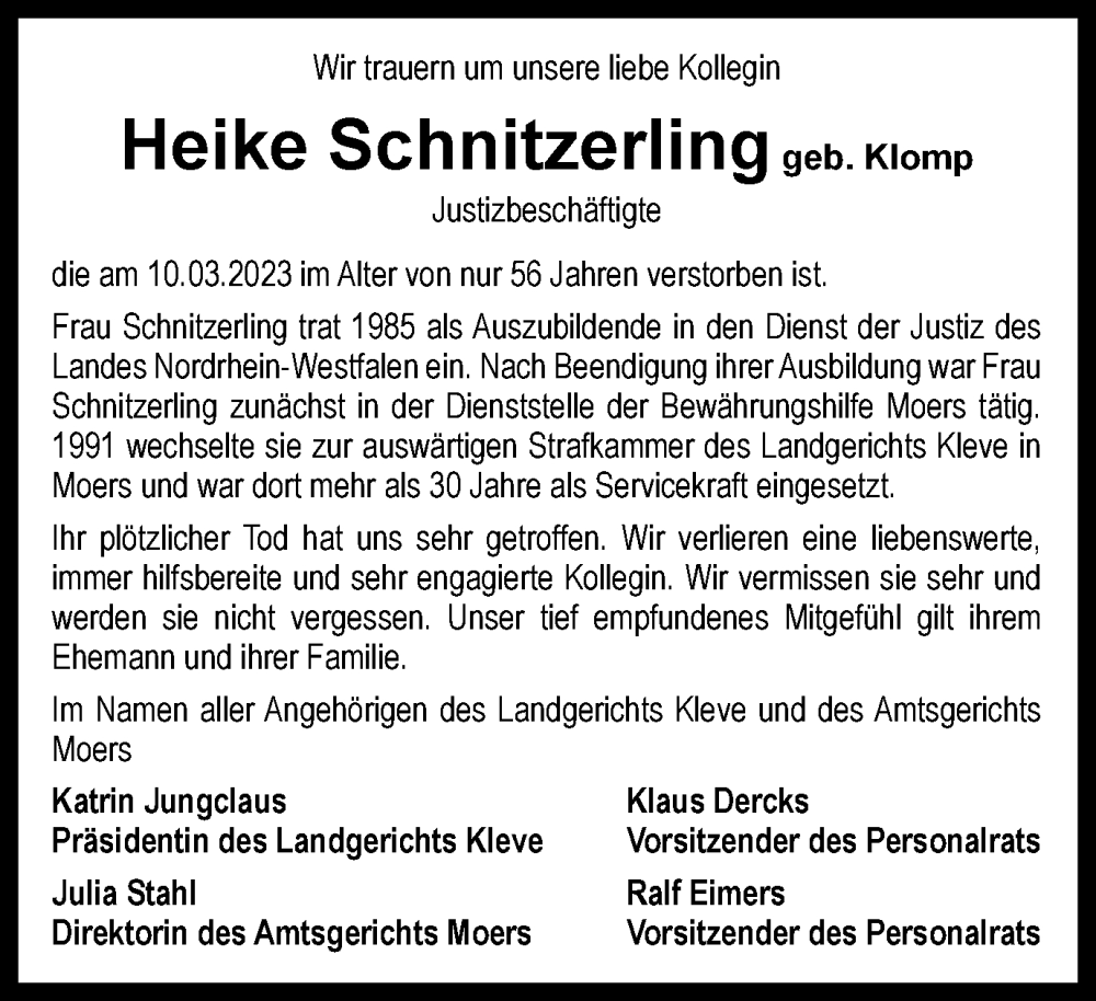 Traueranzeigen von Heike Schnitzerling | Trauer-in-NRW.de