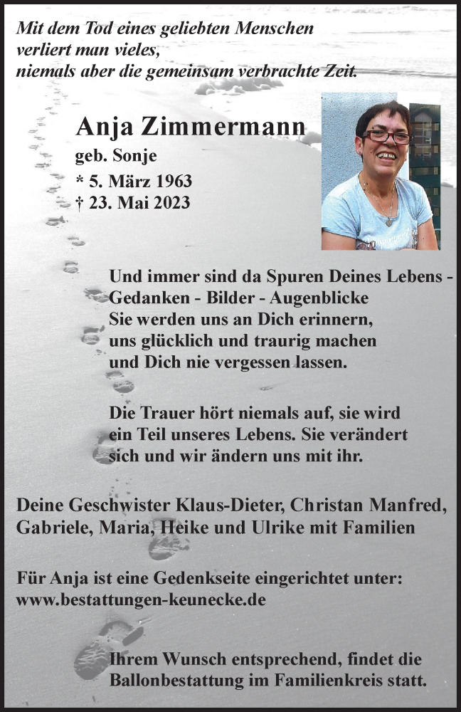 Traueranzeigen von Anja Zimmermann | Trauer-in-NRW.de