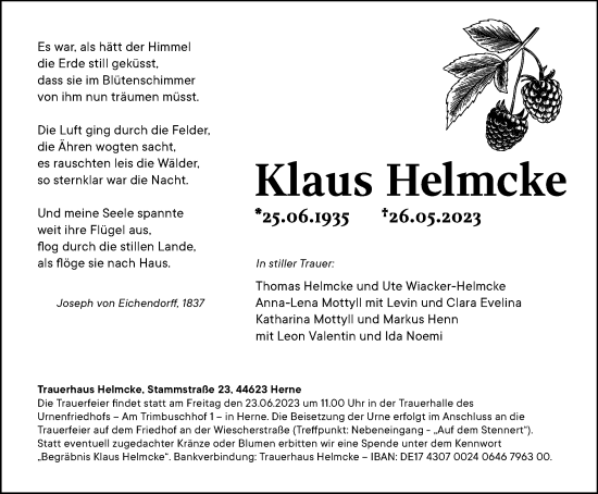 Traueranzeigen von Klaus Helmcke | Trauer-in-NRW.de