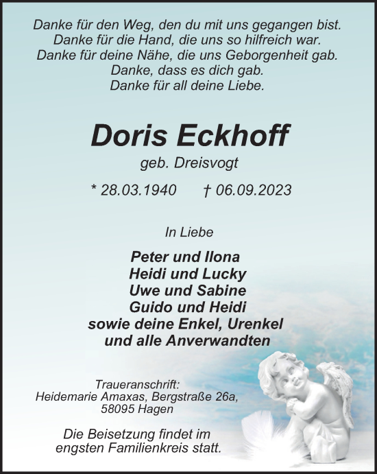 Traueranzeigen von Doris Eckhoff | Trauer-in-NRW.de