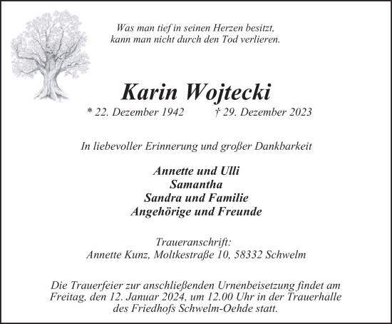 Traueranzeigen von Karin Wojtecki | Trauer-in-NRW.de
