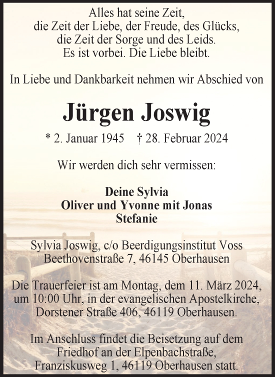 Traueranzeigen von Jürgen Joswig | Trauer-in-NRW.de