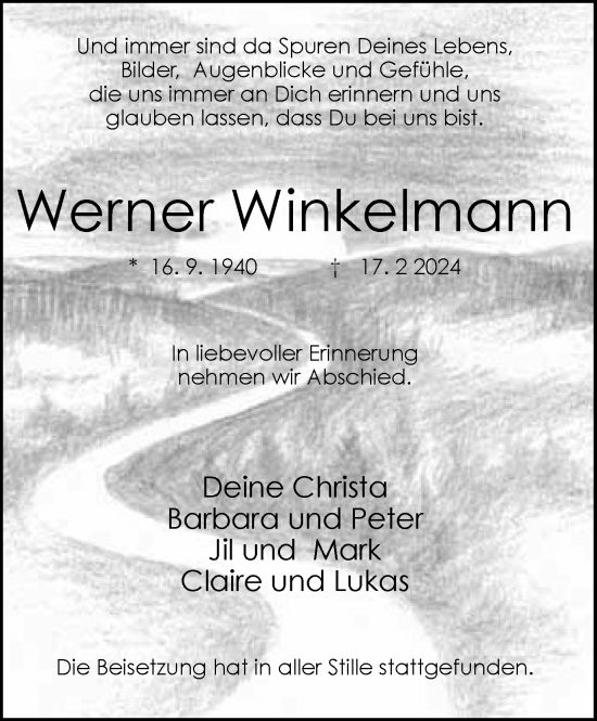 Traueranzeigen von Werner Winkelmann | Trauer-in-NRW.de