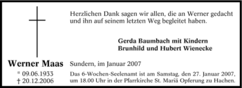 Traueranzeigen von Werner Maas | Trauer-in-NRW.de