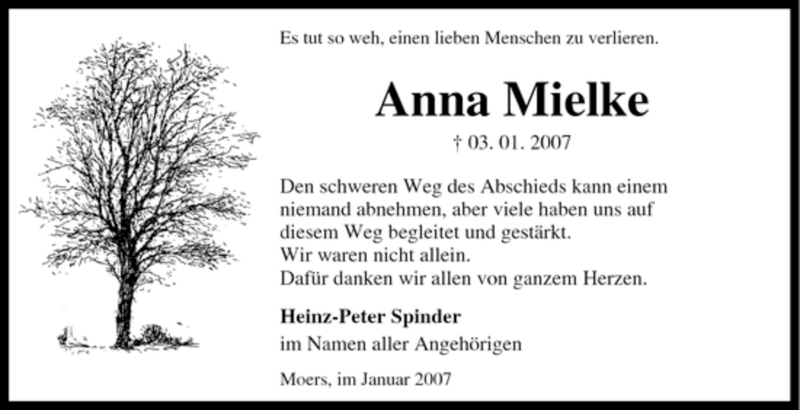 Traueranzeigen von Anna Mielke | Trauer-in-NRW.de