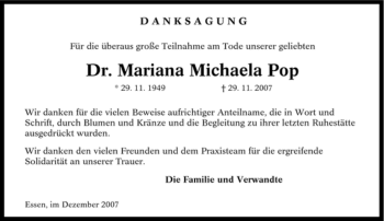 Traueranzeigen von Mariana Michaela Pop | Trauer-in-NRW.de
