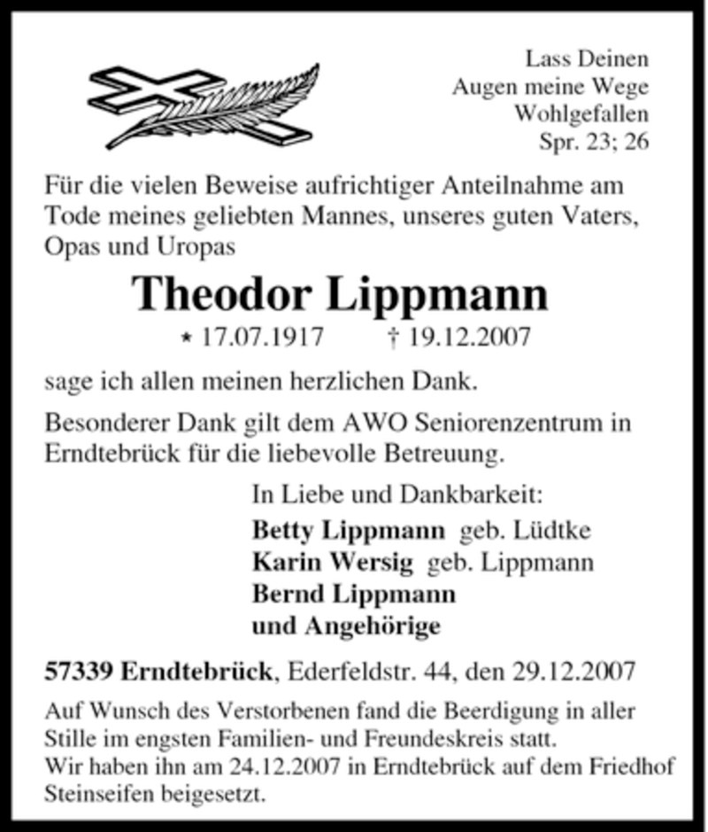 Traueranzeigen von Theodor Lippmann | Trauer-in-NRW.de