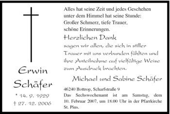 Traueranzeigen von Erwin Schäfer | Trauer-in-NRW.de