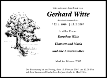 Traueranzeigen von Gerhard Witte | Trauer-in-NRW.de