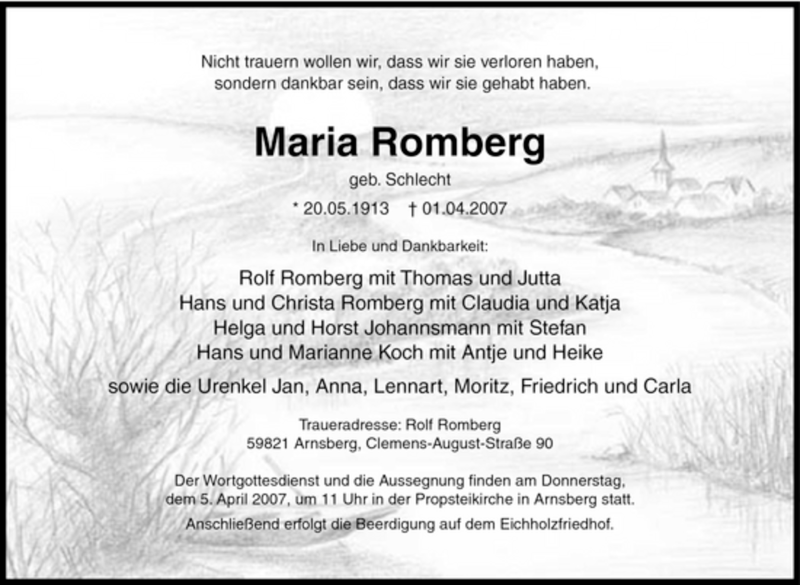 Traueranzeigen von Maria Romberg | Trauer-in-NRW.de
