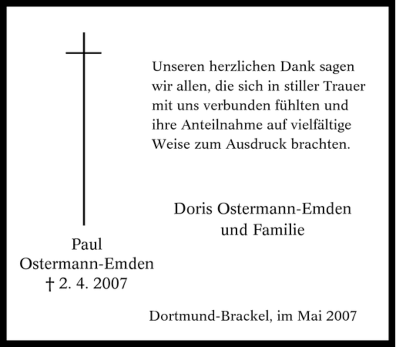 Traueranzeigen von Paul Ostermann-Emden | Trauer-in-NRW.de