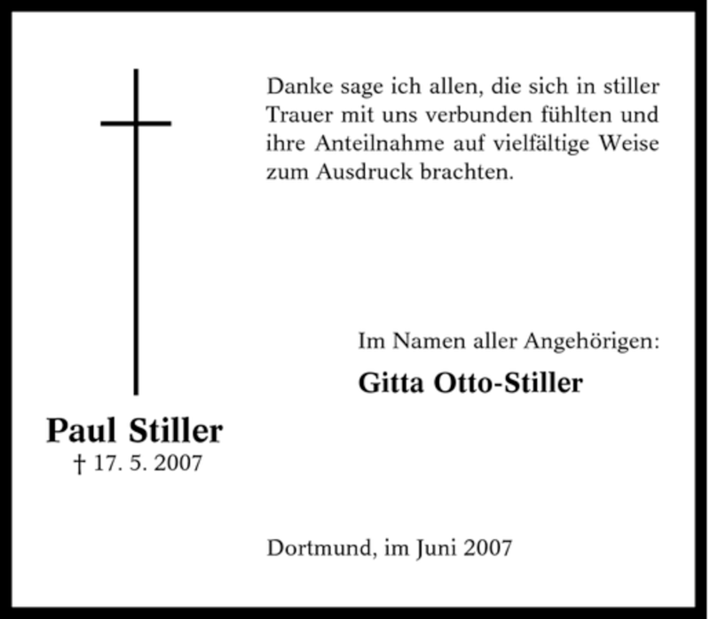 Traueranzeigen von Paul Stiller | Trauer-in-NRW.de