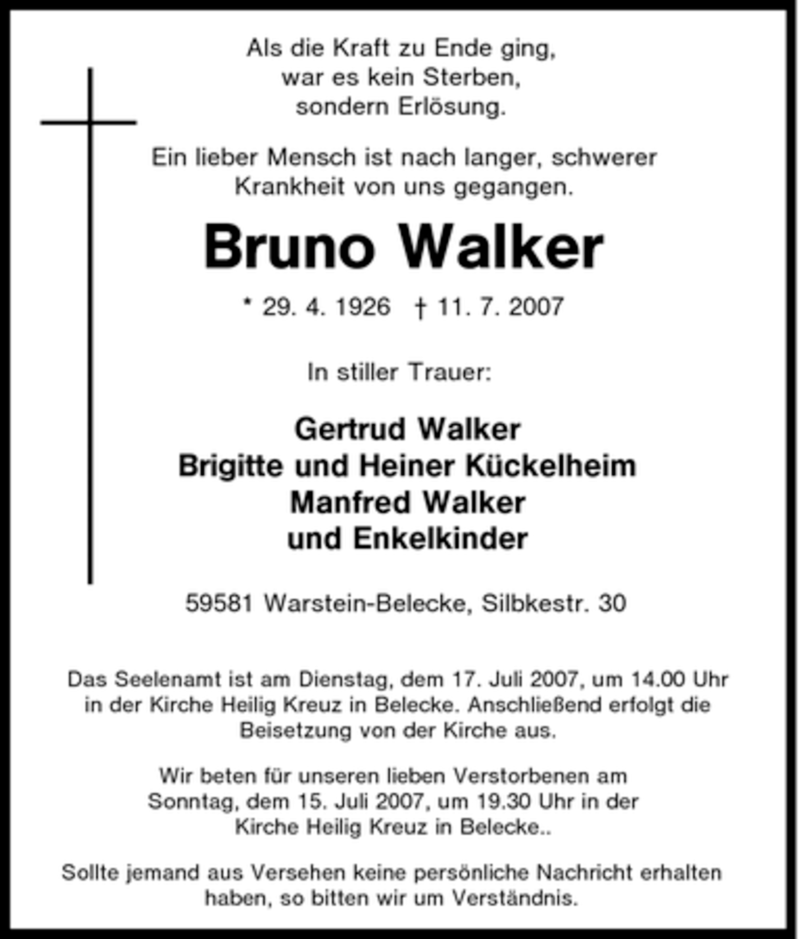 Traueranzeigen von Bruno Walker | Trauer-in-NRW.de